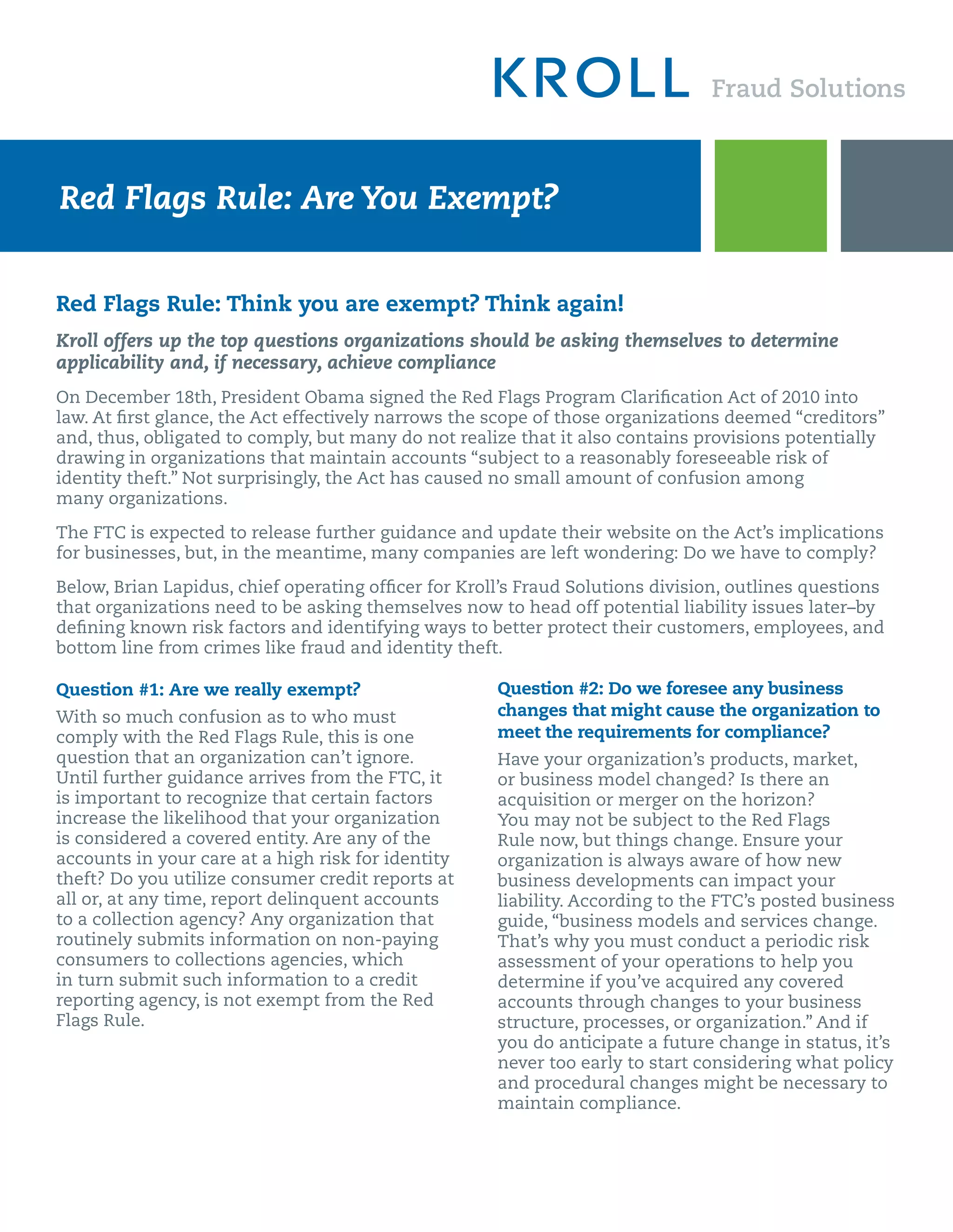 Kroll. Red Flags Applicability. Think Again. | PDF