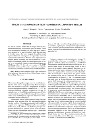 Robust Image Denoising in RKHS via Orthogonal Matching Pursuit | PDF
