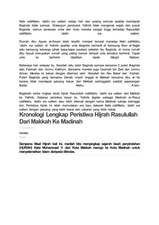 Kronologi lengkap peristiwa hijrah rasulullah dari makkah ke madinah | DOCX