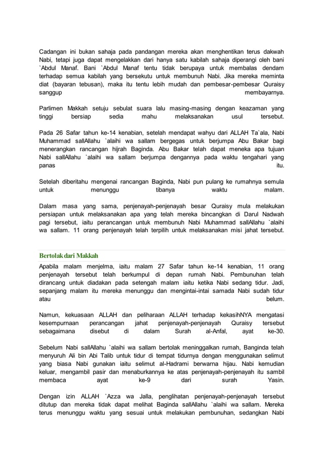 Kronologi lengkap peristiwa hijrah rasulullah dari makkah ke madinah | DOCX