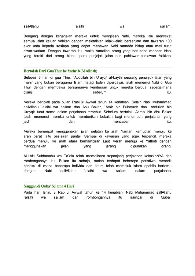 Kronologi lengkap peristiwa hijrah rasulullah dari makkah ke madinah | DOCX