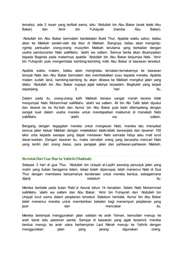 Kronologi lengkap peristiwa hijrah rasulullah dari makkah ke madinah | DOCX