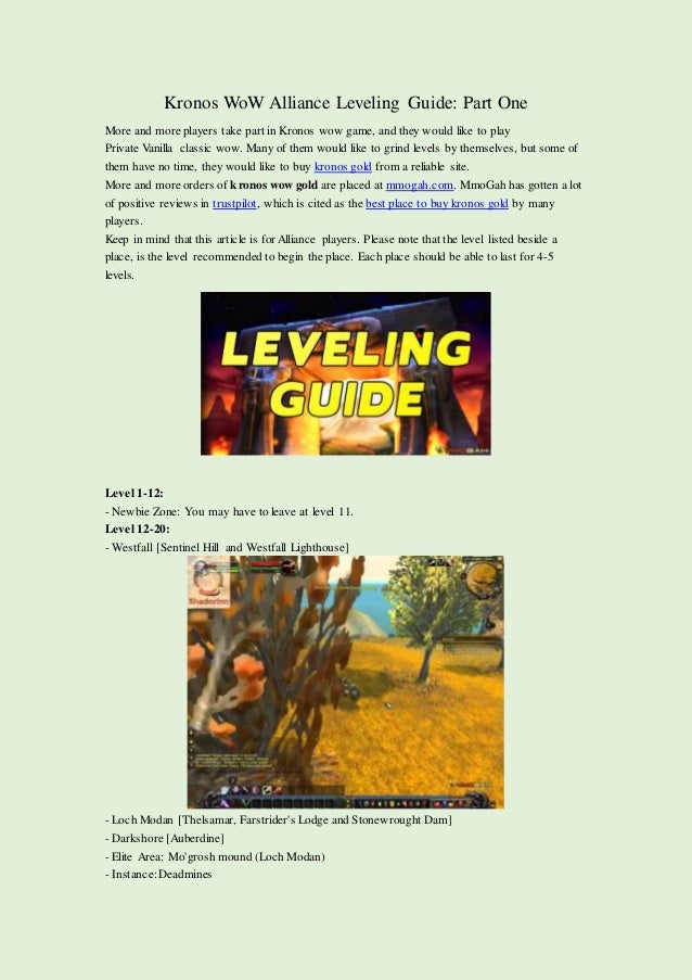 Kronos Wow Alliance Leveling Guide Part One