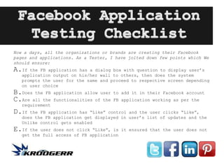 Kroogerr - Facebook App Testing Checklist | PPT