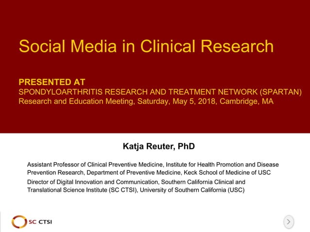 Social Media in Clinical Research: Presentation for SPARTAN meeting ...