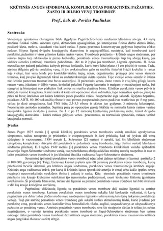 Krūtinės angos sindromas, komplikuotas poraktinės, pažasties, žasto ir ...