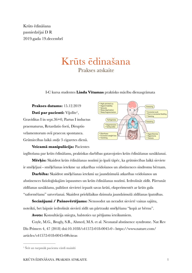 Krūts ēdināšana. Prakses atskaite. | PDF