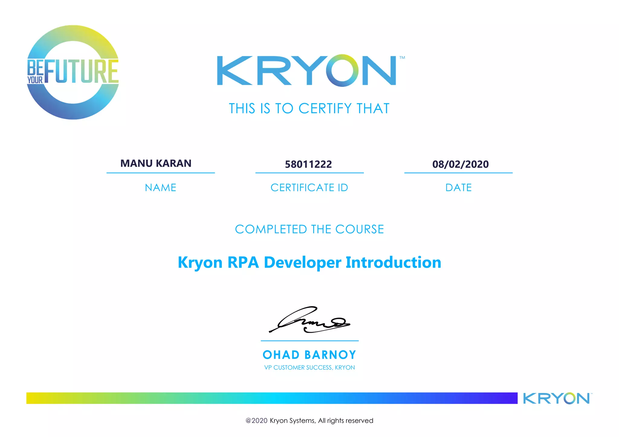 Kryon - Certifications and Diplomas - Manu Karan | PDF | Technology & Computing
