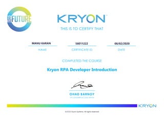 Kryon - Certifications and Diplomas - Manu Karan | PDF | Technology ...