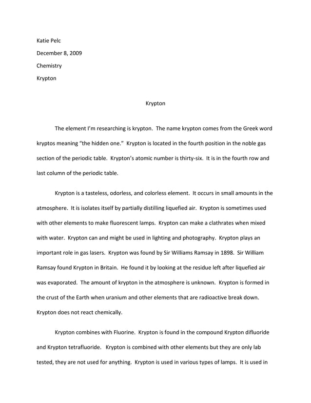 Krypton | DOCX | Chemistry | Science