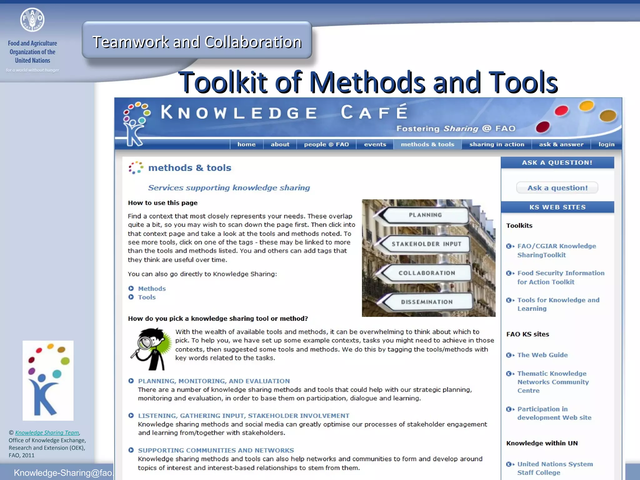 Knowledge Sharing Tools at FAO | PPT | Social Networking | Internet