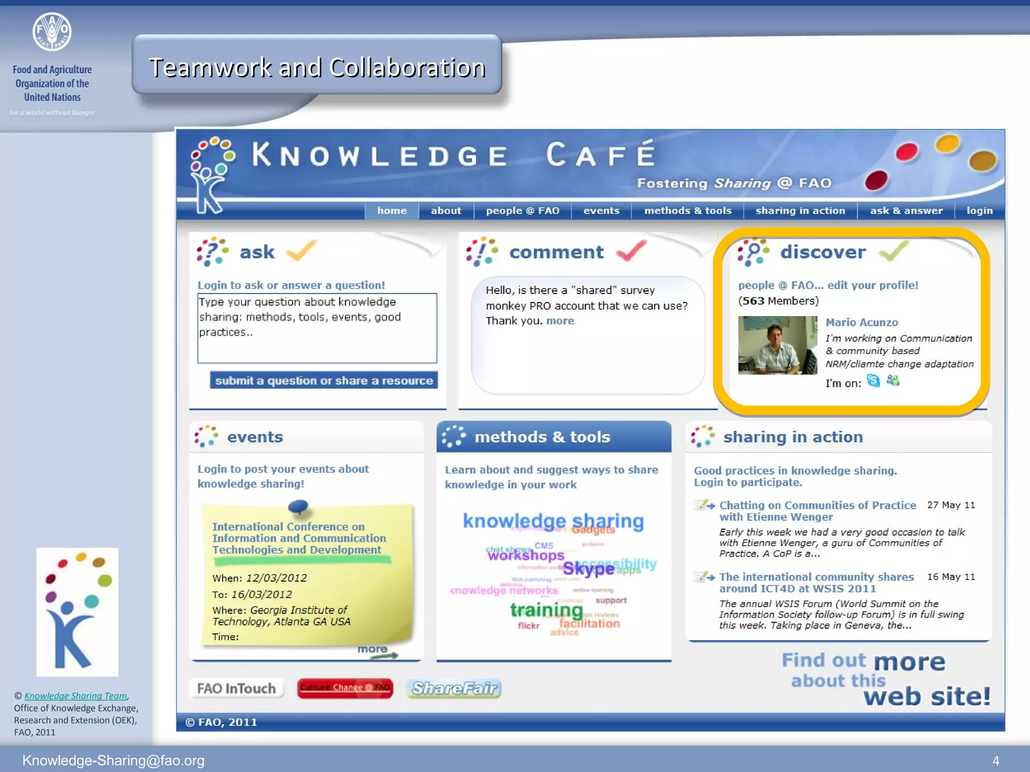Knowledge Sharing Tools at FAO | PPT | Social Networking | Internet