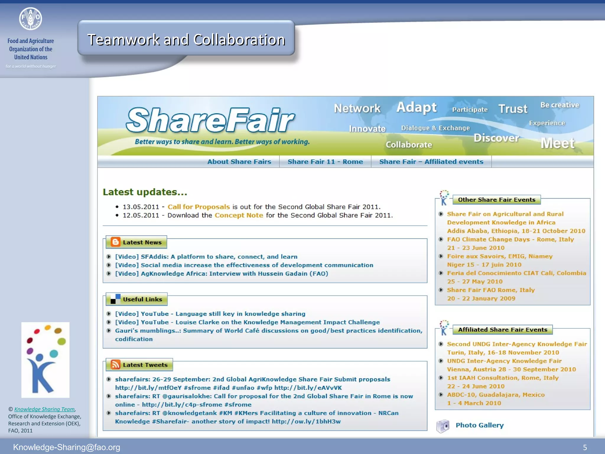 Knowledge Sharing Tools at FAO | PPT | Social Networking | Internet