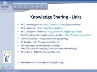 Knowledge Sharing Tools at FAO | PPT | Social Networking | Internet