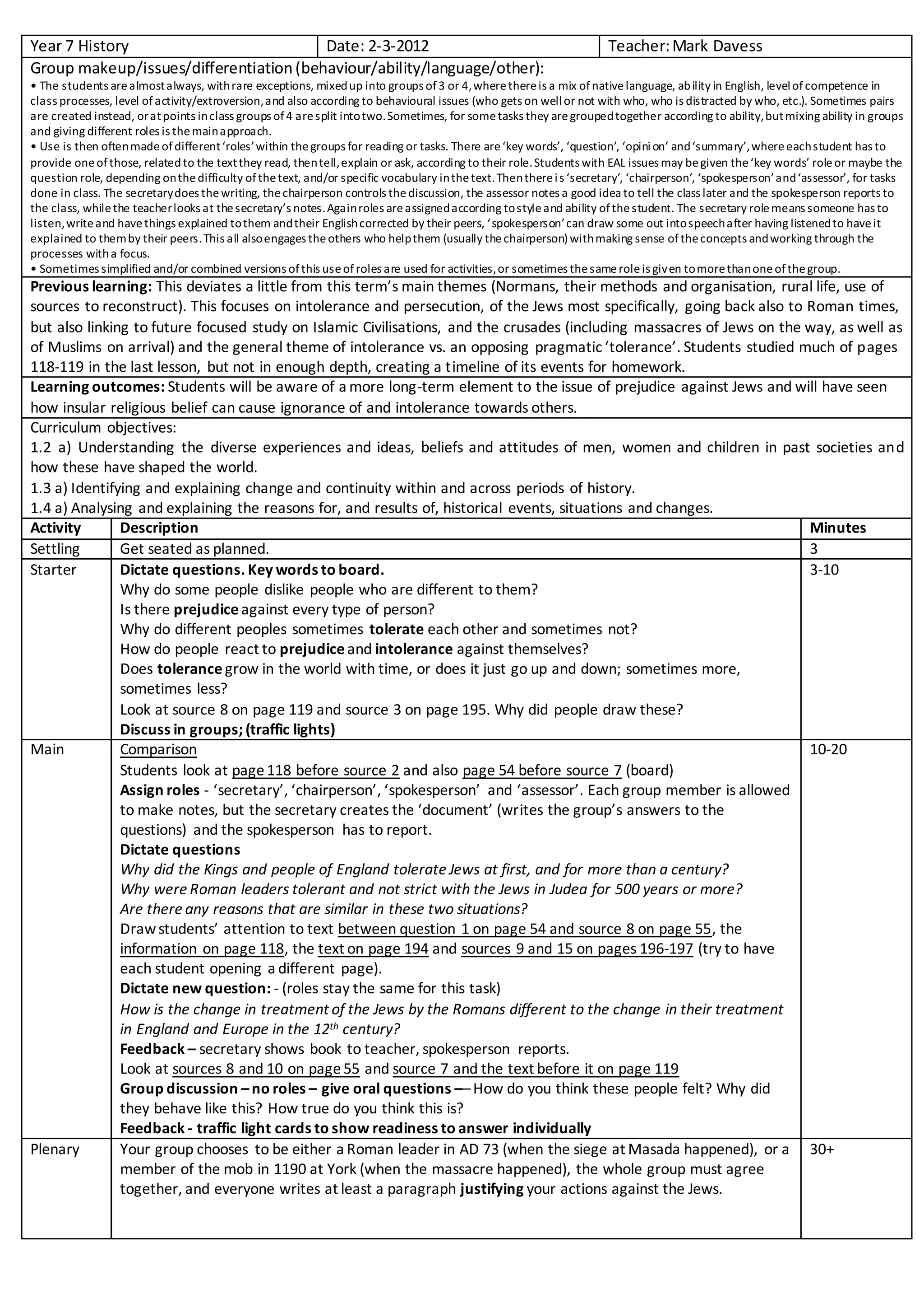 KS3 history lesson plans | DOCX