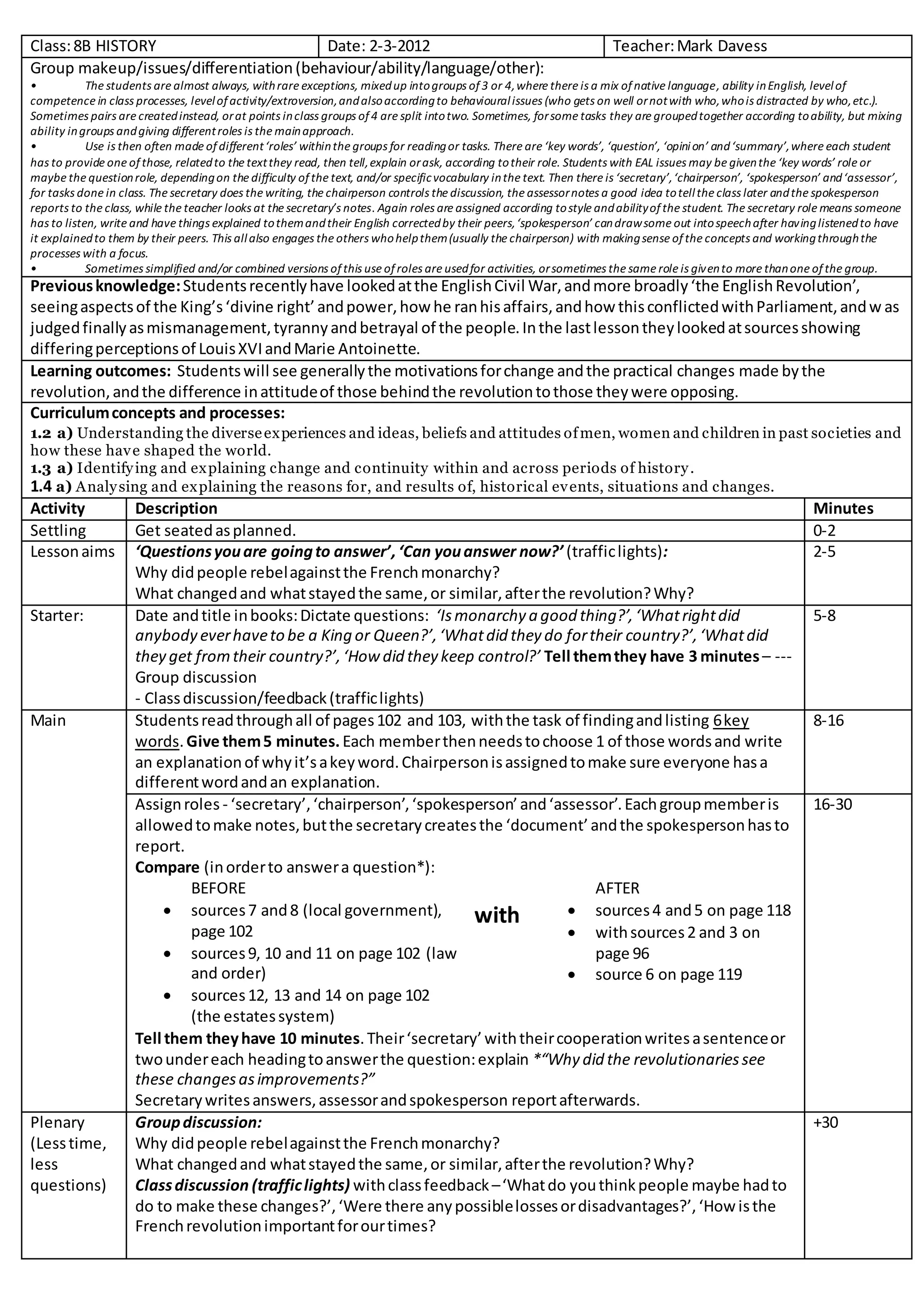 KS3 history lesson plans | DOCX