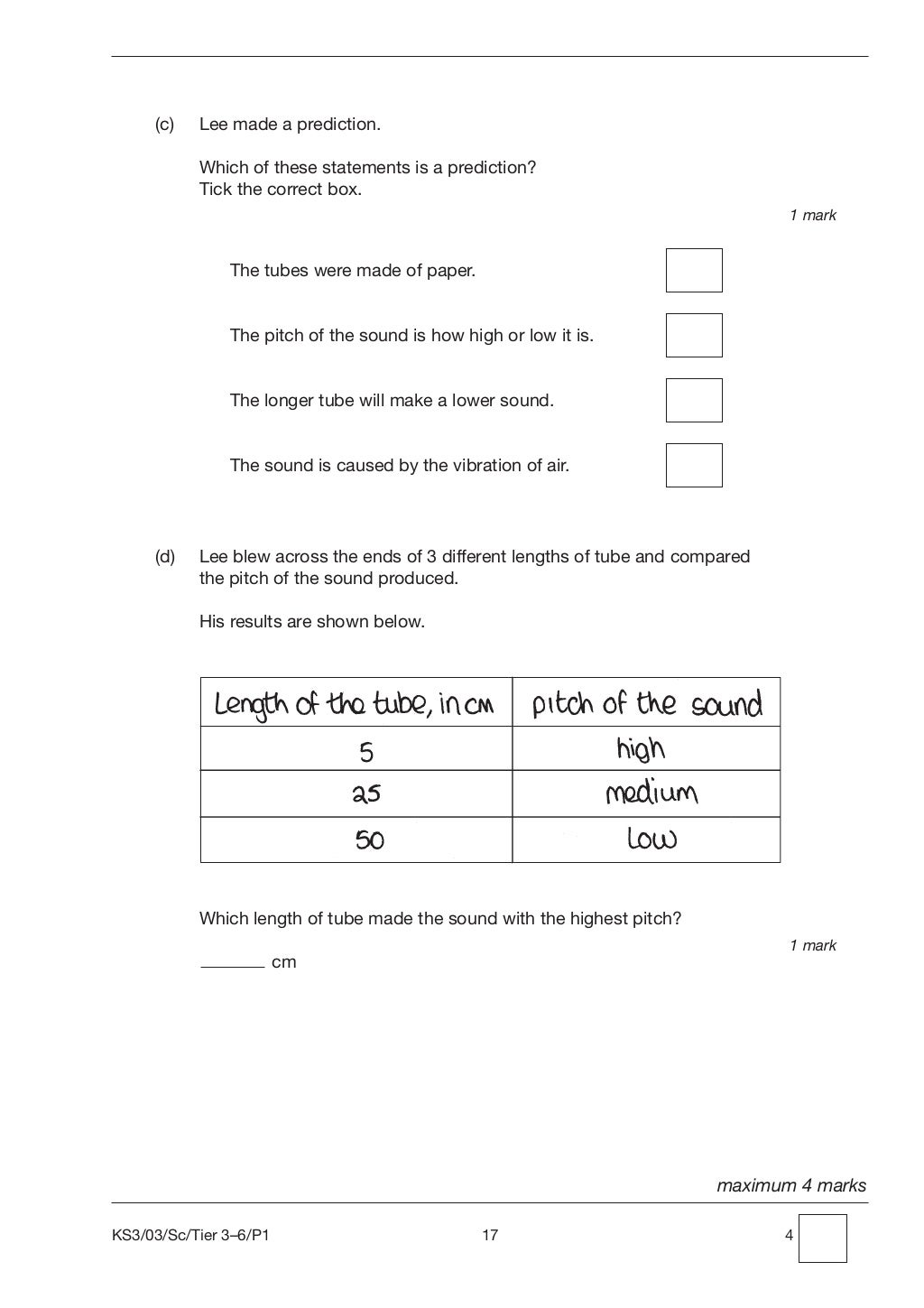 Ks3 science 2003 t3 6 paper 1