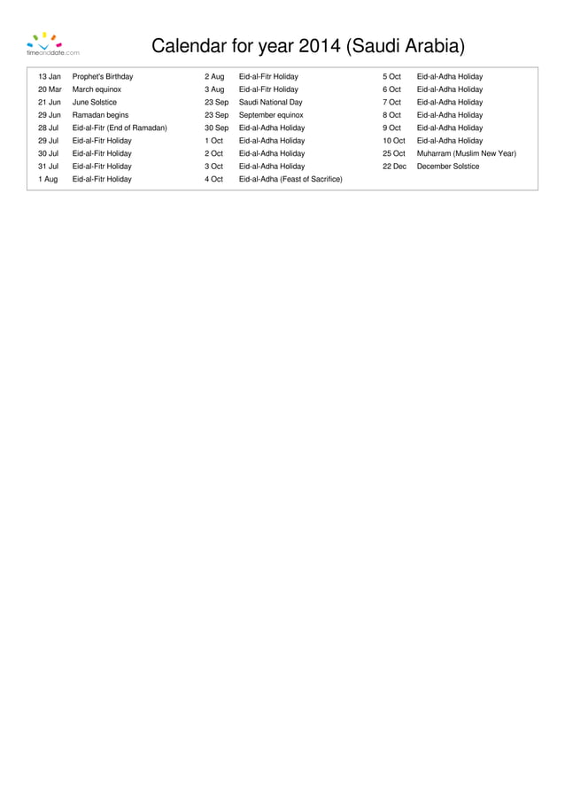 Saudi Arabia 2014 calendar | PDF