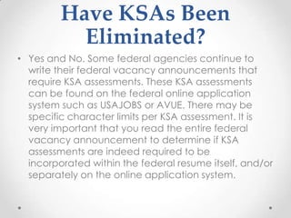 KSAs and Assessments | PPTX | Resume Writing and Advice | Job Search