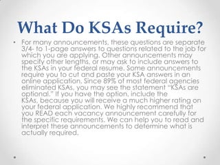 KSAs and Assessments | PPTX | Resume Writing and Advice | Job Search