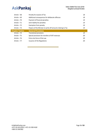 Kingdom of Saudi Arabia (KSA) Value Added Tax (VAT) Law (with Index) | PDF