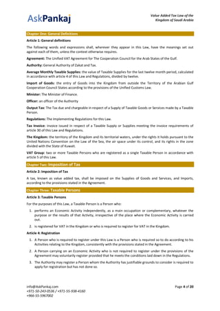 Kingdom of Saudi Arabia (KSA) Value Added Tax (VAT) Law (with Index) | PDF