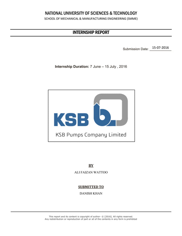 Ksb internship report | PDF