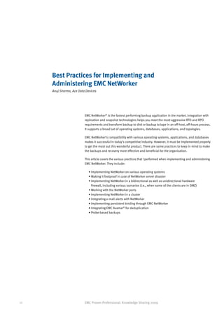 EMC Proven Professional Knowledge Sharing 2009 Book of Abstracts | PDF