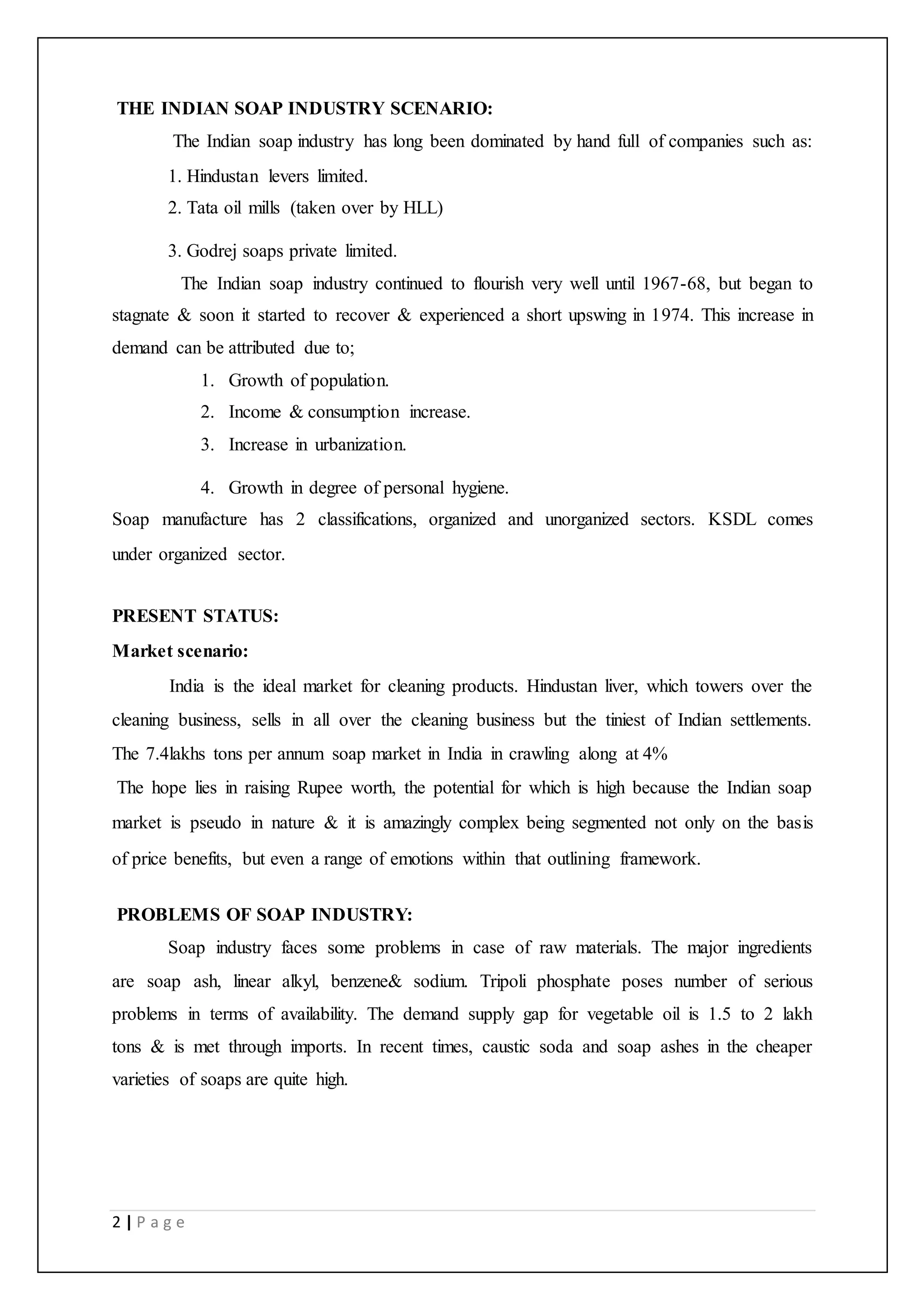 STUDY ON MYSORE SANDAL SOAP ( KSDL) | DOCX