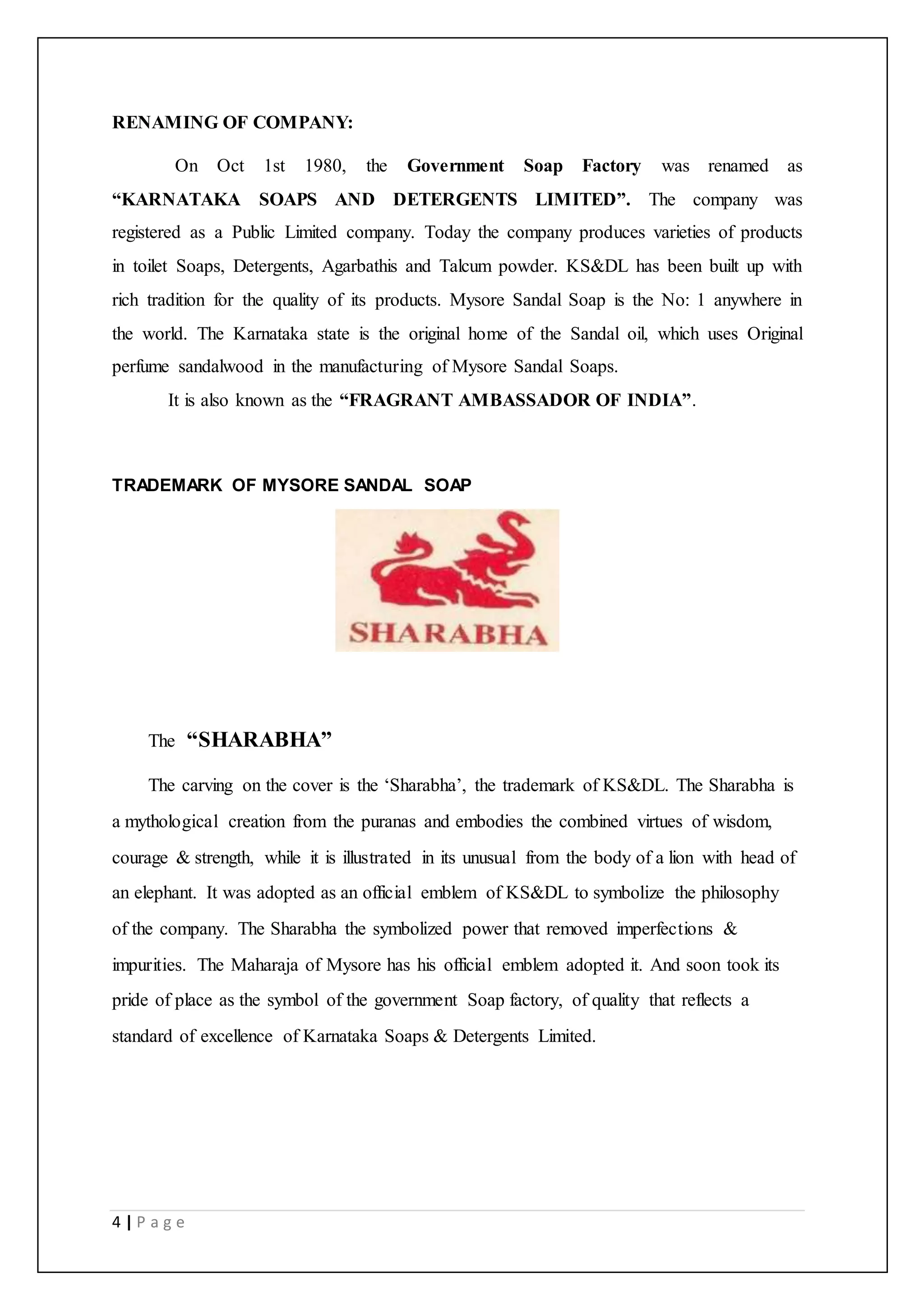 STUDY ON MYSORE SANDAL SOAP ( KSDL) | DOCX