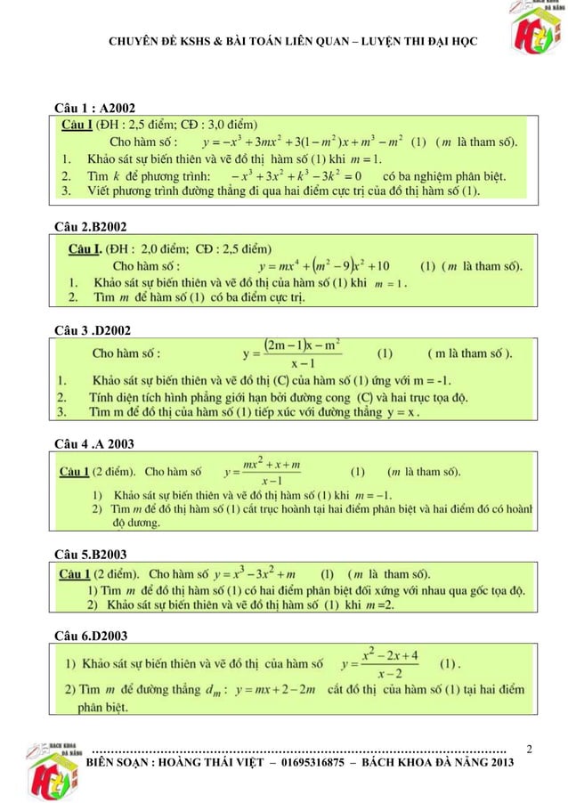 80 bai tap khao sat ham so trong de thi dai hoc và cao dang | DOCX