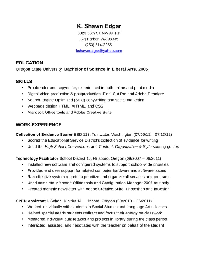K Shawn Edgar Resume 2013 | PDF | Technology & Computing