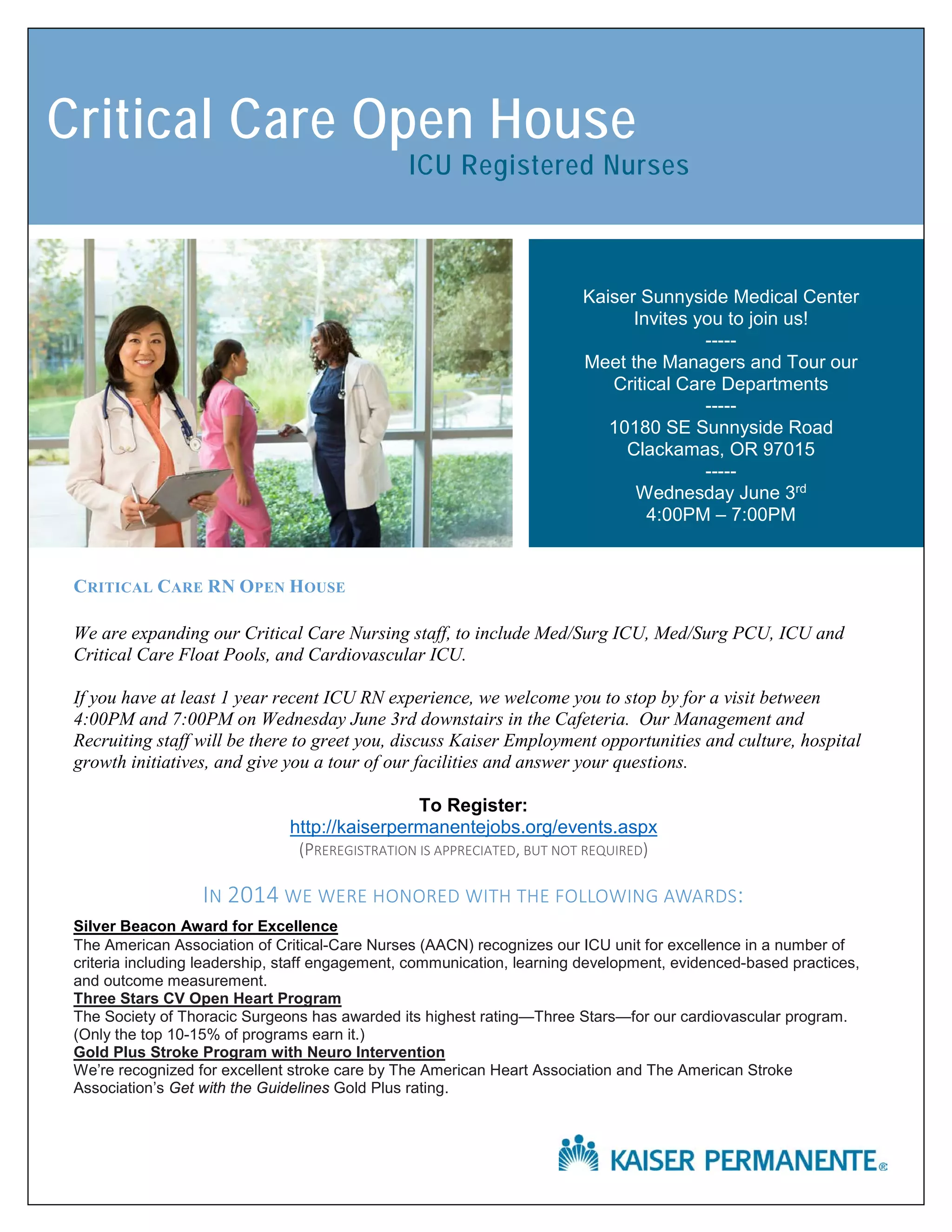 Kaiser Sunnyside critical care open house flyer | PDF