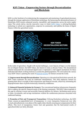 KSN Token - Empowering Sectors through Decentralization and Blockchain.pdf | Agriculture ...