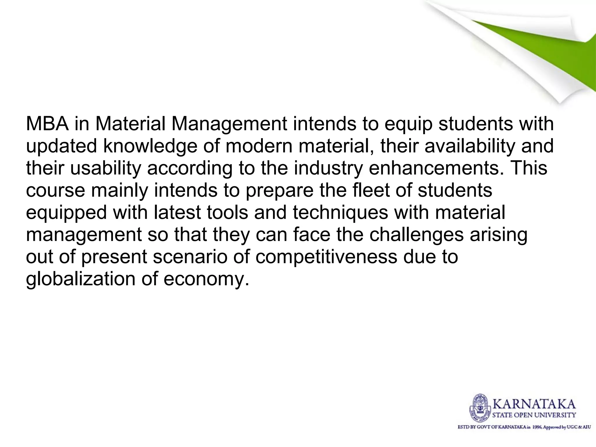 MBA in Material Management | PPT