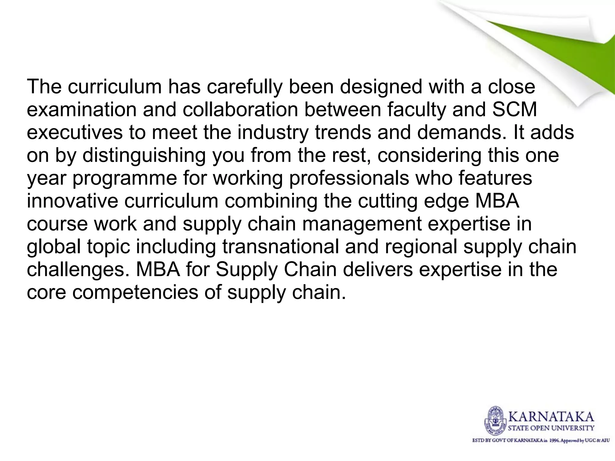 MBA in Supply Chain Management | PPT