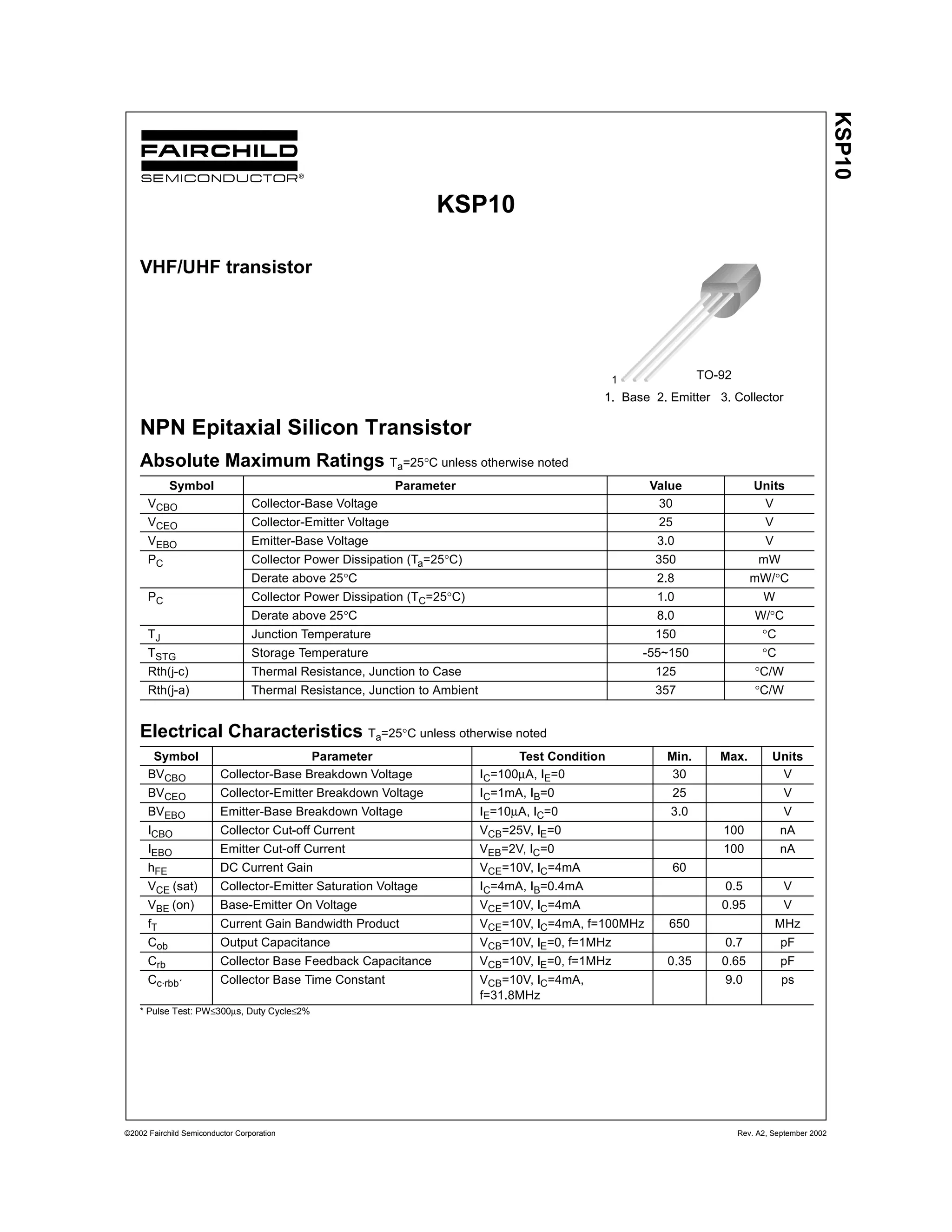 Original NPN Transistor KSP10 KSP 10 TO-92 New | PDF