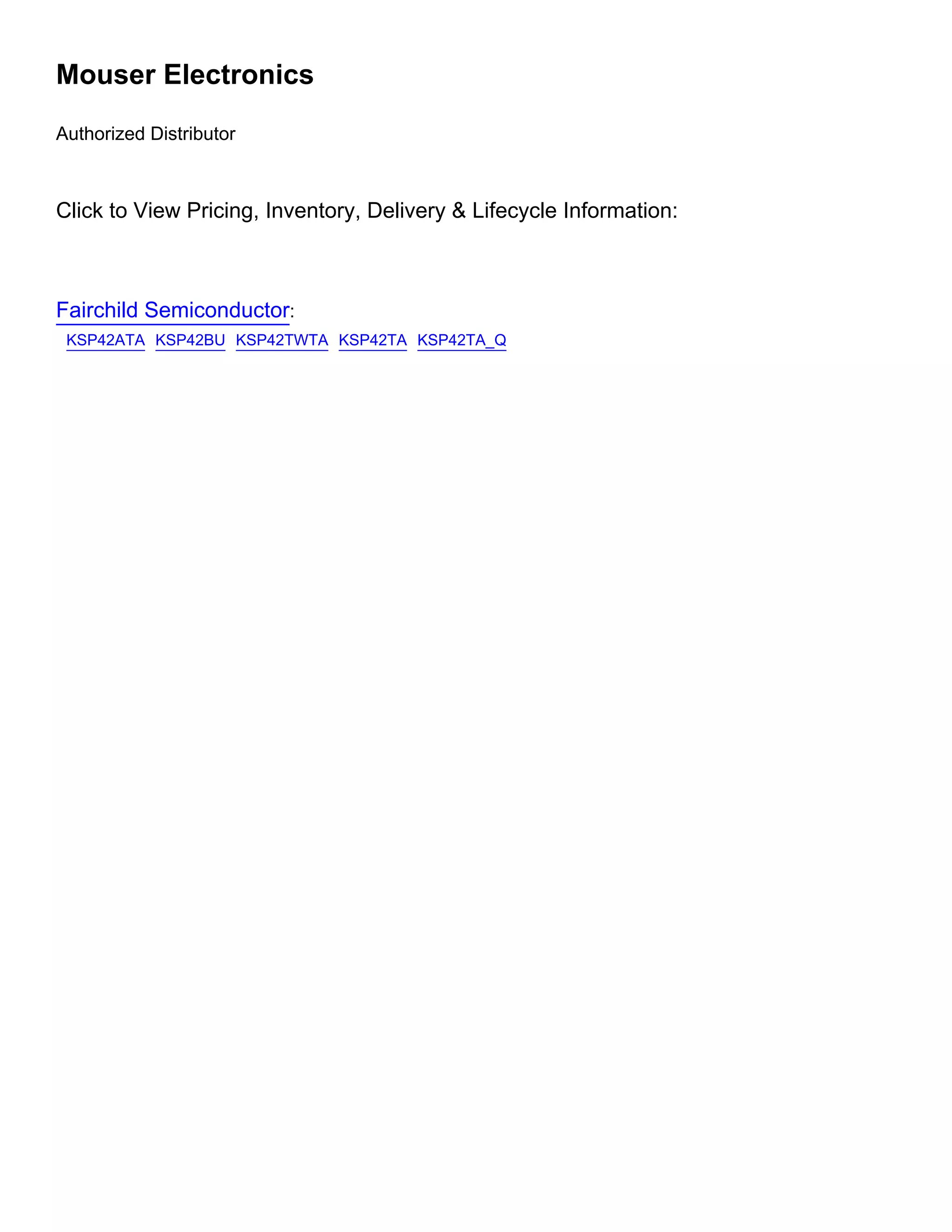 Original NPN Transistor KSP42 KSPA42 A42 0.5A 300V TO-92 New Fairchild ...