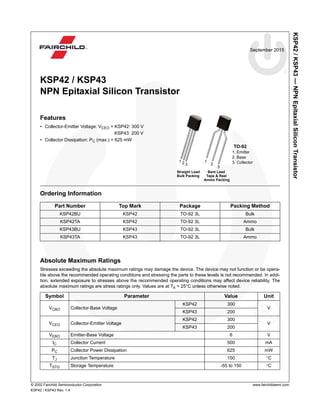 Original NPN Transistor KSP42 KSPA42 A42 0.5A 300V TO-92 New Fairchild ...