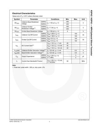 Original NPN Transistor KSP42 KSPA42 A42 0.5A 300V TO-92 New Fairchild ...