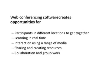 Learners' and teachers' experiences of live online learning with web conferencing | PPTX | Web ...