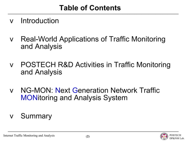 Internet Traffic Monitoring and Analysis | PPT | Internet | Computing
