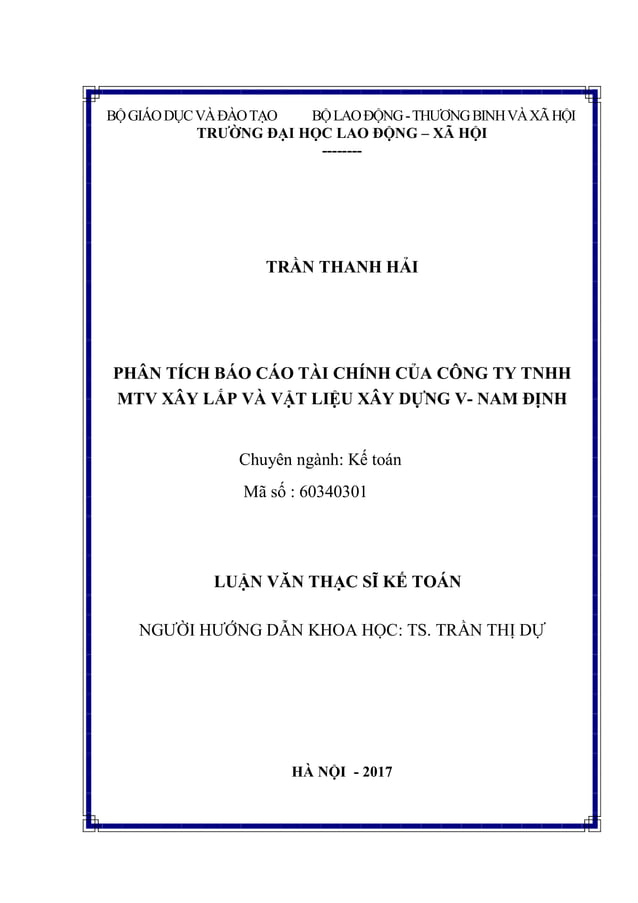 Luận văn: Phân tích báo cáo tài chính của công ty vật liệu xây dựng | PDF