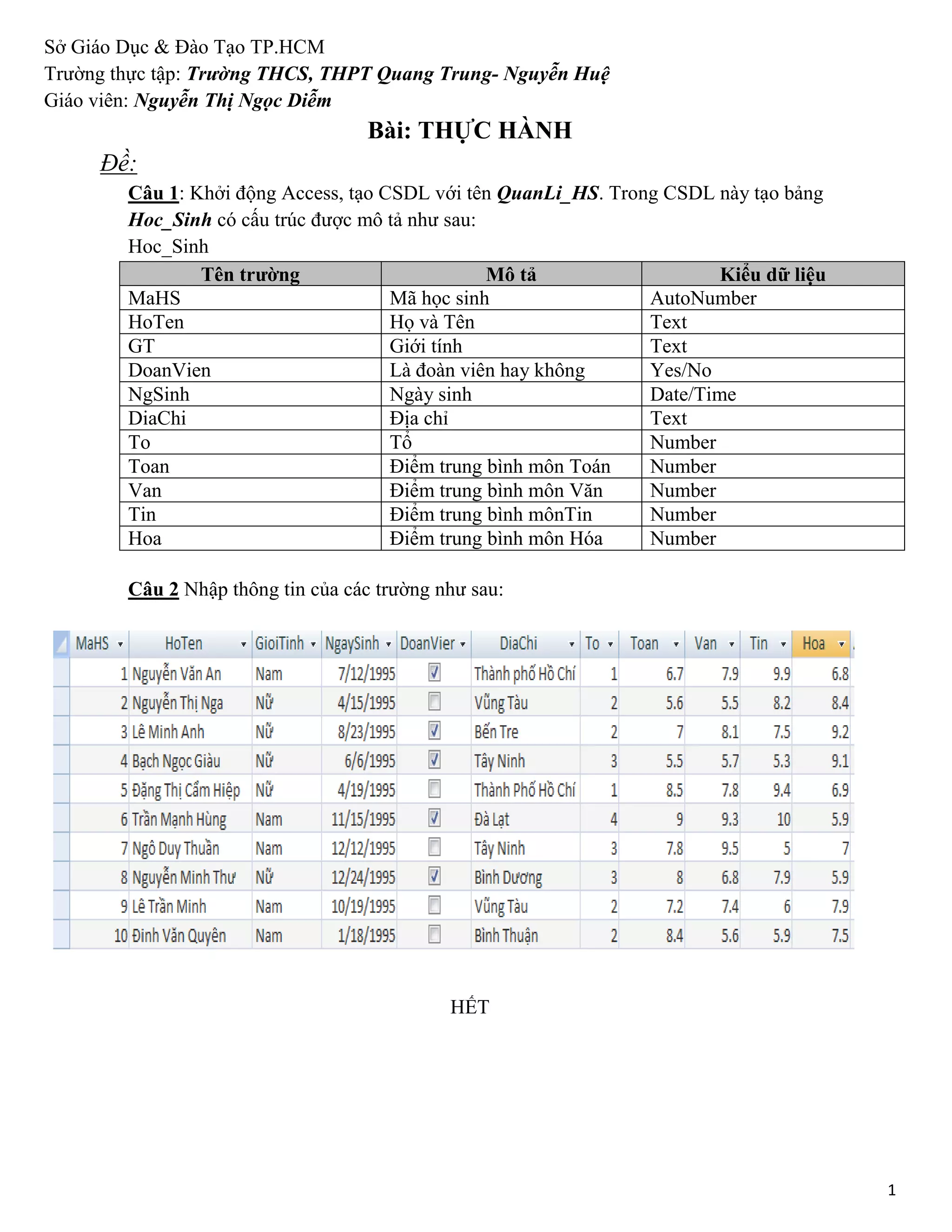 Lop 12: Thuc Hanh 1 | DOCX