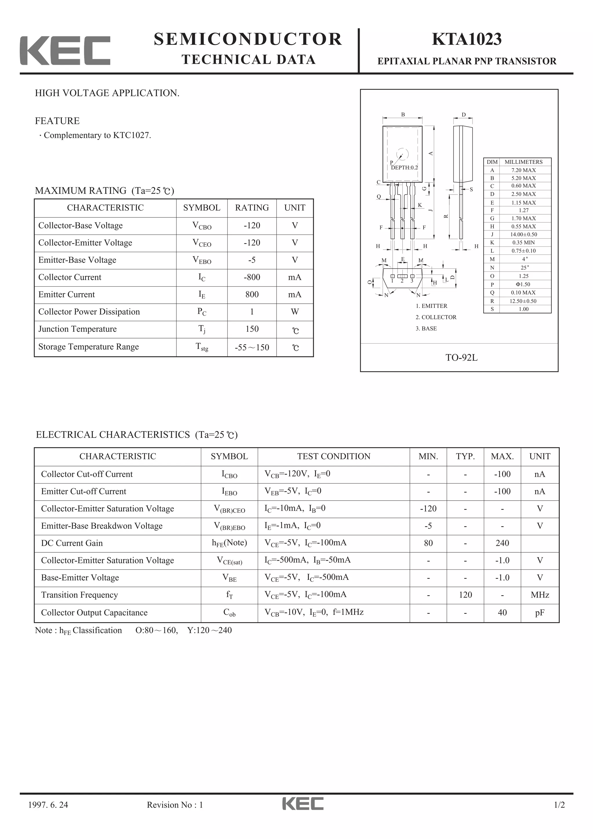 Original transistor PNP 2SA1023 KTA1023 A1023 1023 TO 92 New | PDF