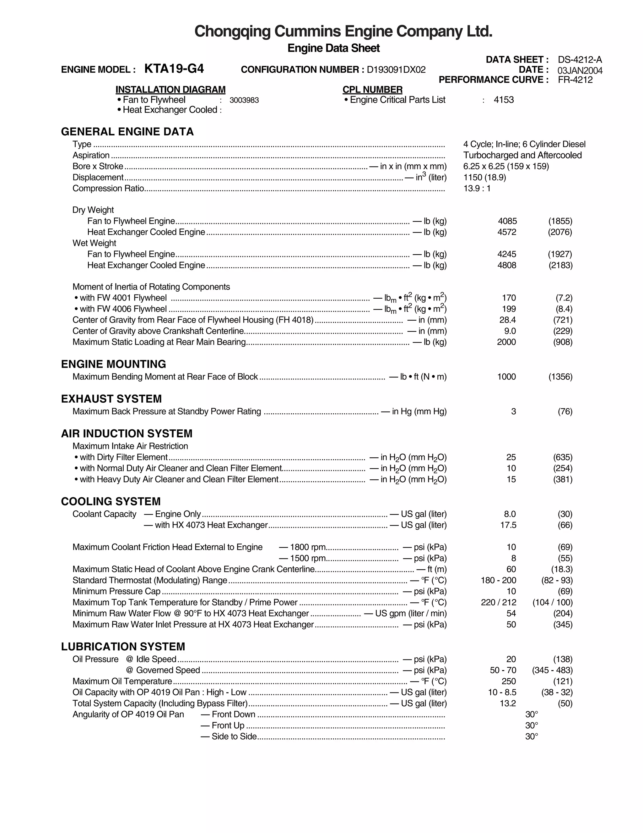 Kta19 g4 specification | PDF