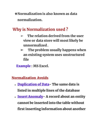 Normalization in relational database management systems | DOCX