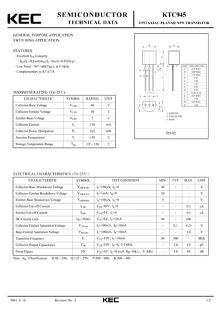 Original transistor NPN KTC945-P-AT C945 2SC945 945 TO 92 New | PDF