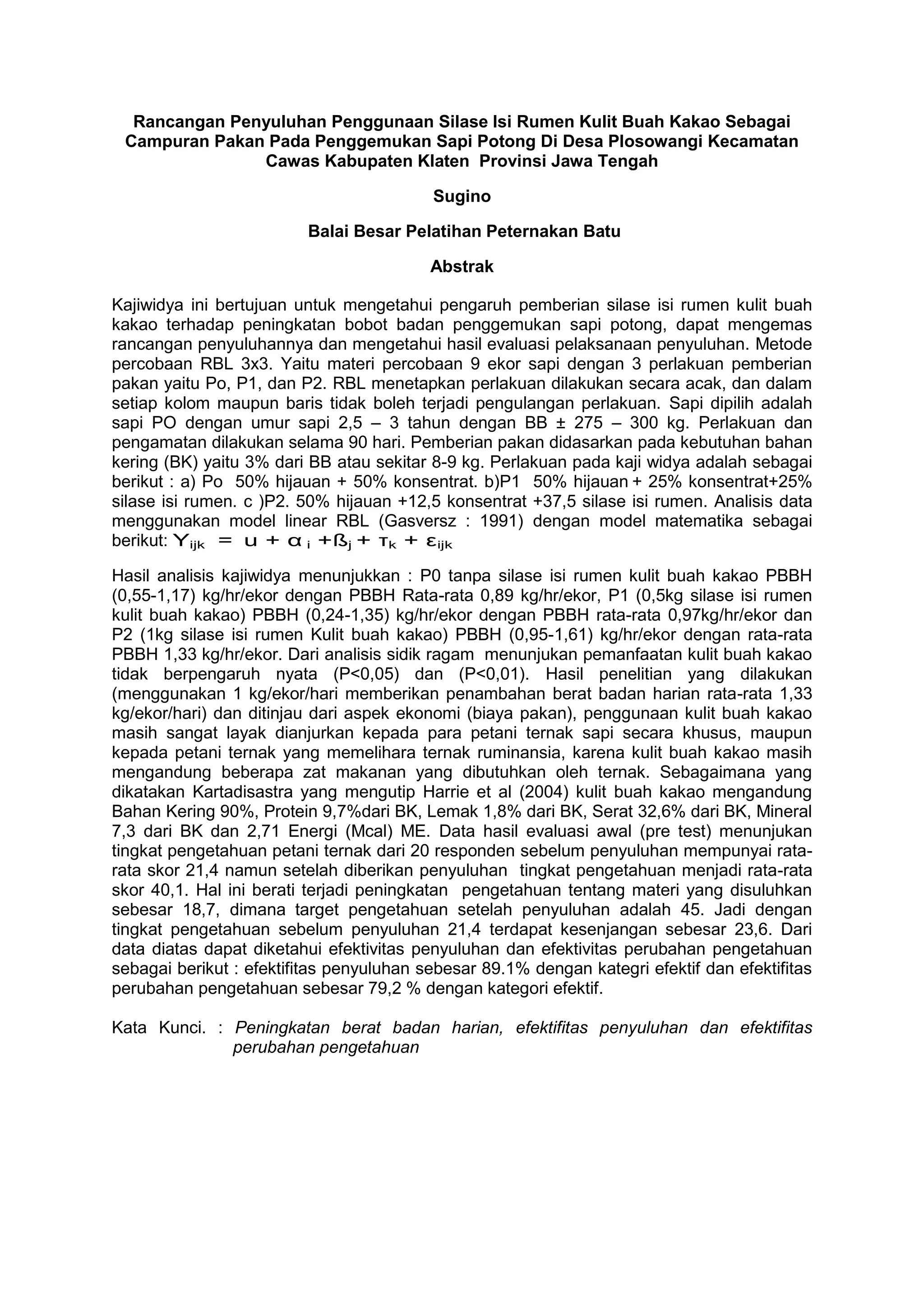 Rancangan Penyuluhan Penggunaan Silase Isi Rumen Kulit Buah Kakao ...