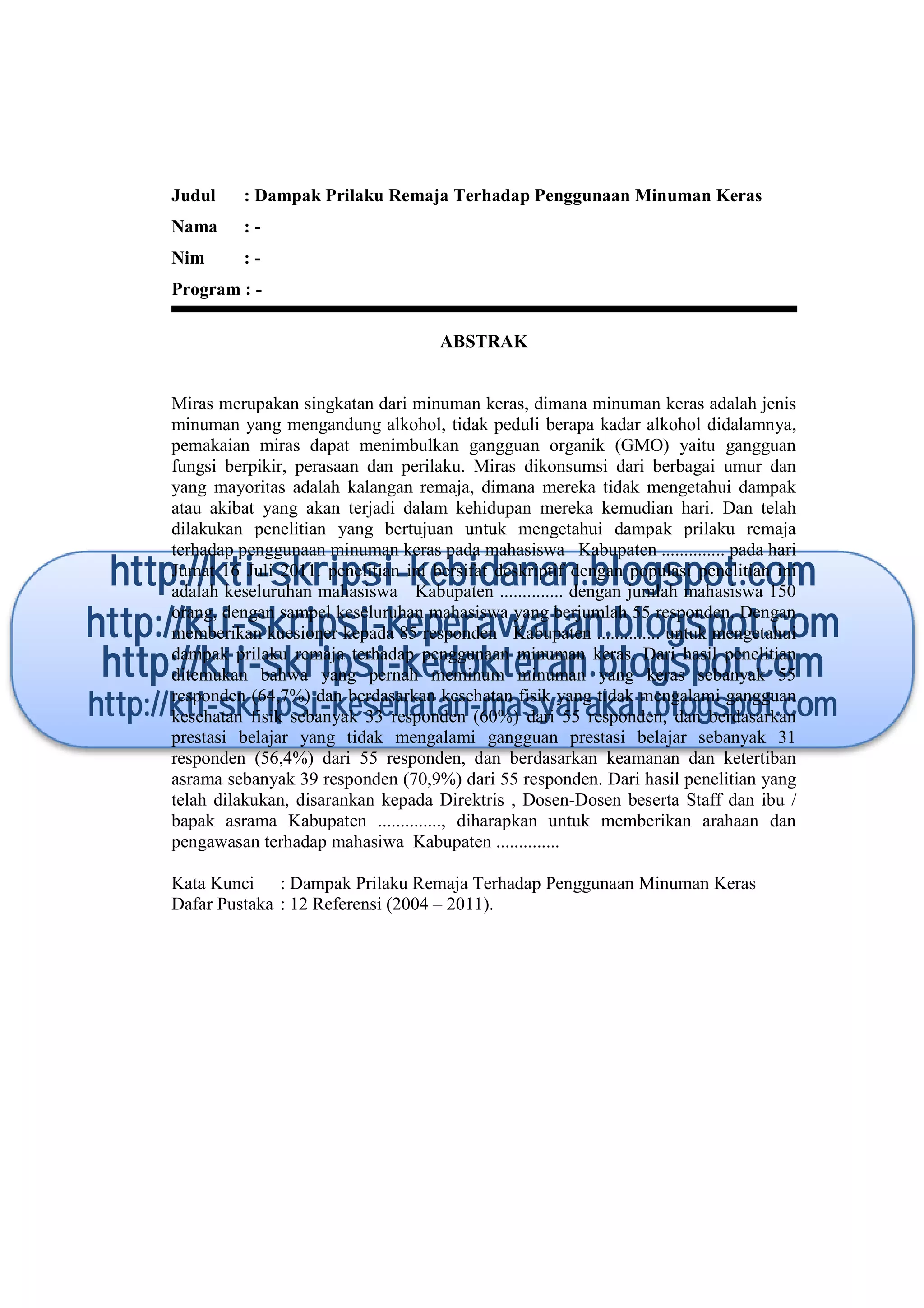 Kti skripsi no.1 dampak prilaku remaja terhadap penggunaan minuman ...